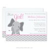 Cute Elephant Chevron Pink Baby Shower Invitations - Print Creek Studio Inc