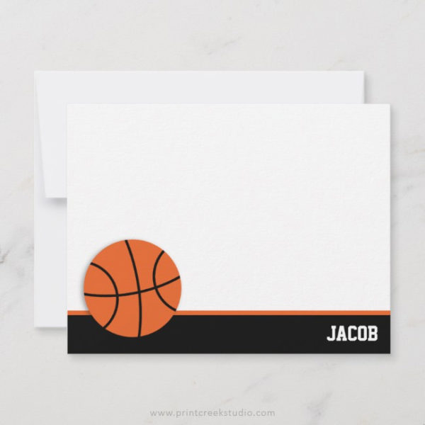 Kids Basketball Personalized Stationery Note Card - Print Creek Studio Inc
