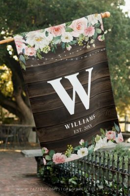Rustic Floral Personalized House Flags - Print Creek Studio Inc