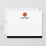 Modern Basketball Personalized Flat Note Card - Print Creek Studio Inc