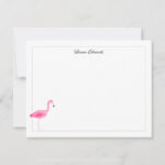Watercolor Pink Flamingo Gray Border Personalized Note Card - Print ...
