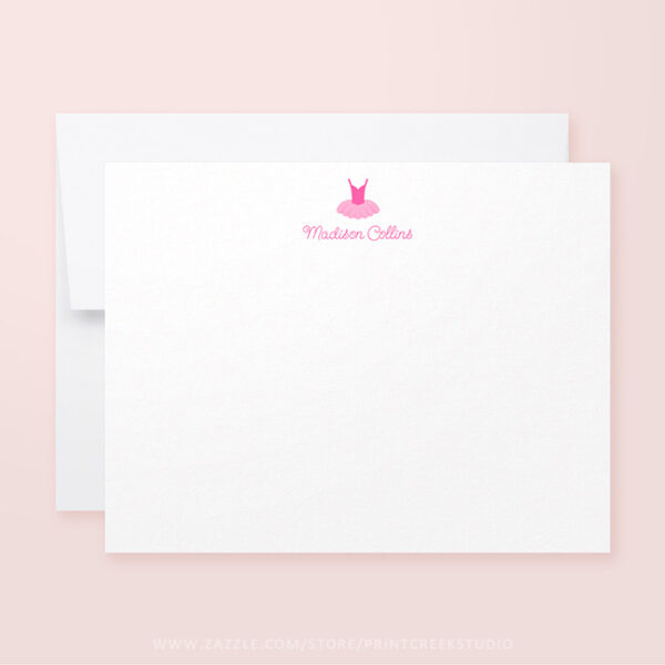 Pink Sparkle Tutu Girls Personalized Stationery Note Card - Print Creek ...